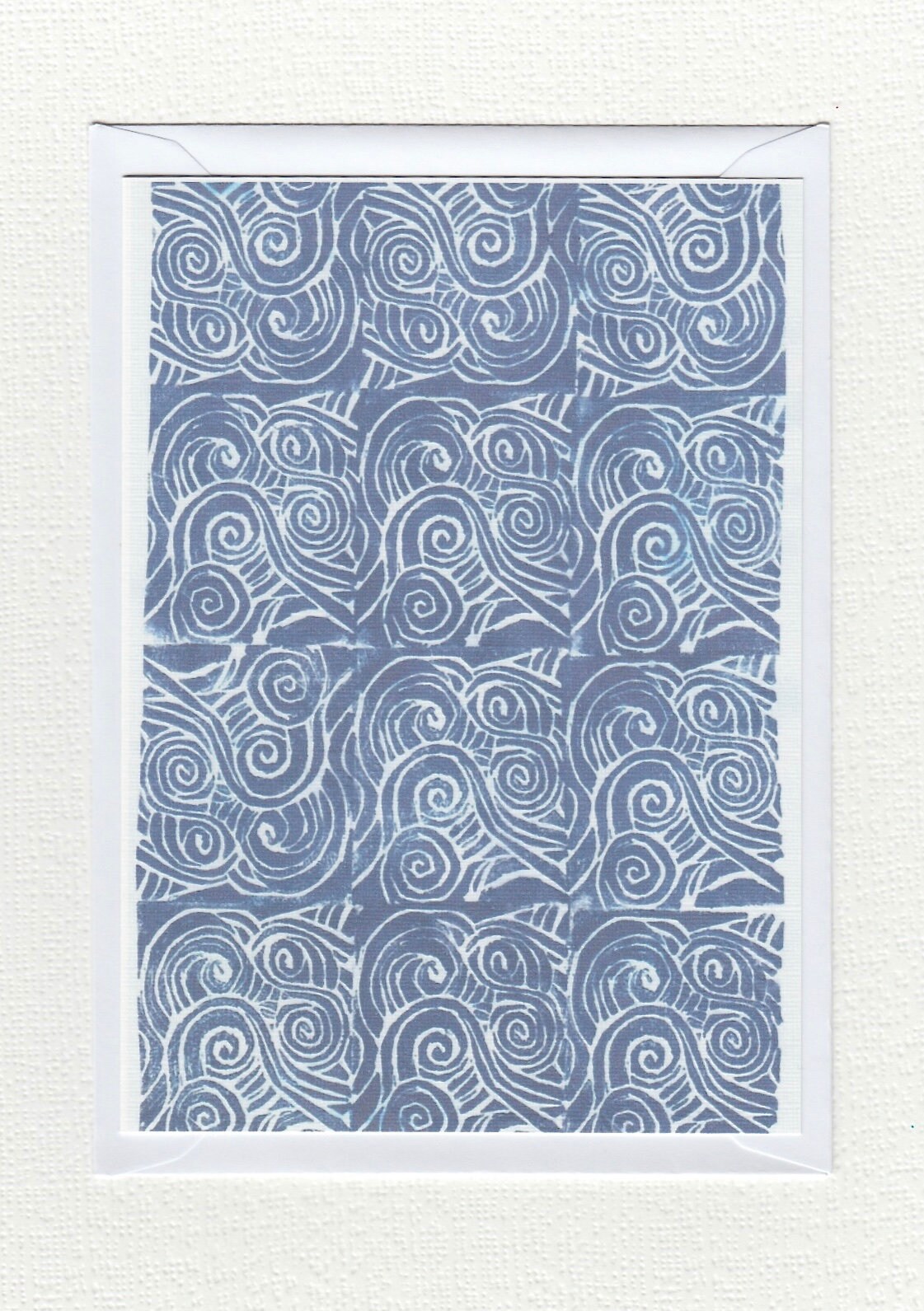 Sea Print Card // Ocean Waves Blue Lino print Linocut | Etsy