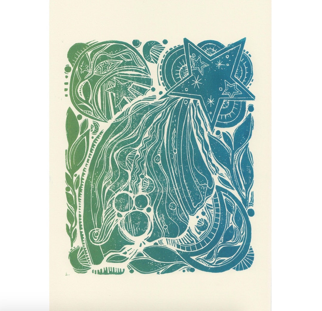 Shooting Star Linocut Print - Original Printmaking Art - Etsy