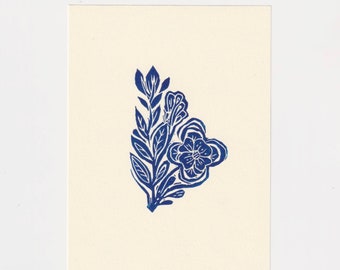 Linocut Print Flowers / A6 Blue Original Lino Art - Etsy