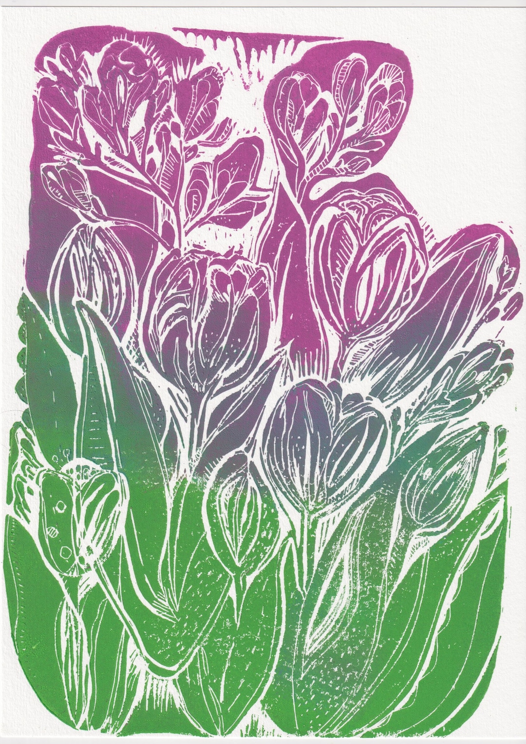 Linocut Print Tulips / A4 Original Printmaking Art - Etsy