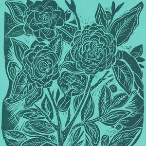 Block Print Flowers / Green & Blue Original Art - Etsy