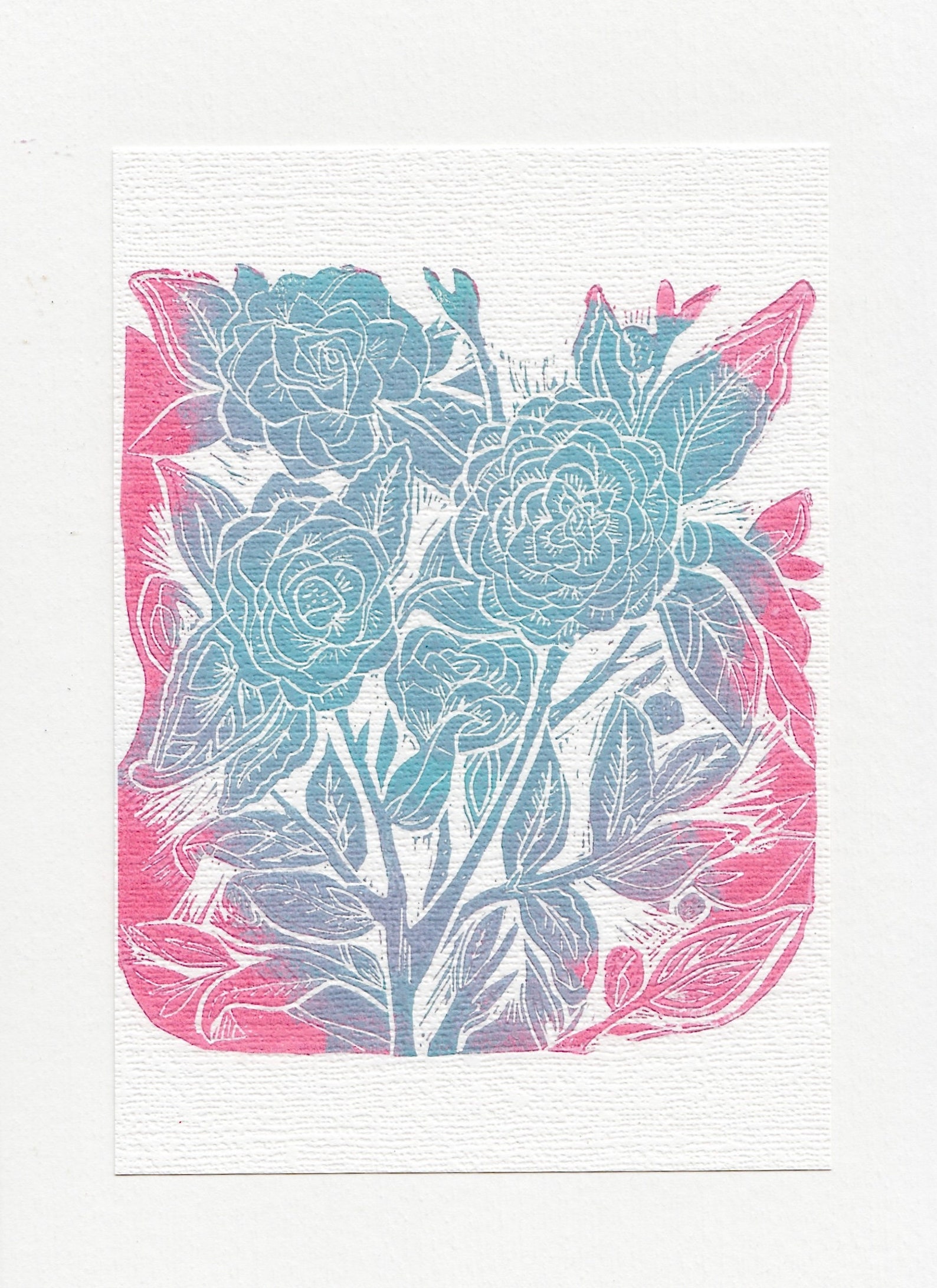 Linocut Rose Art Print / Pink Flowers A5 Lino Print - Etsy UK