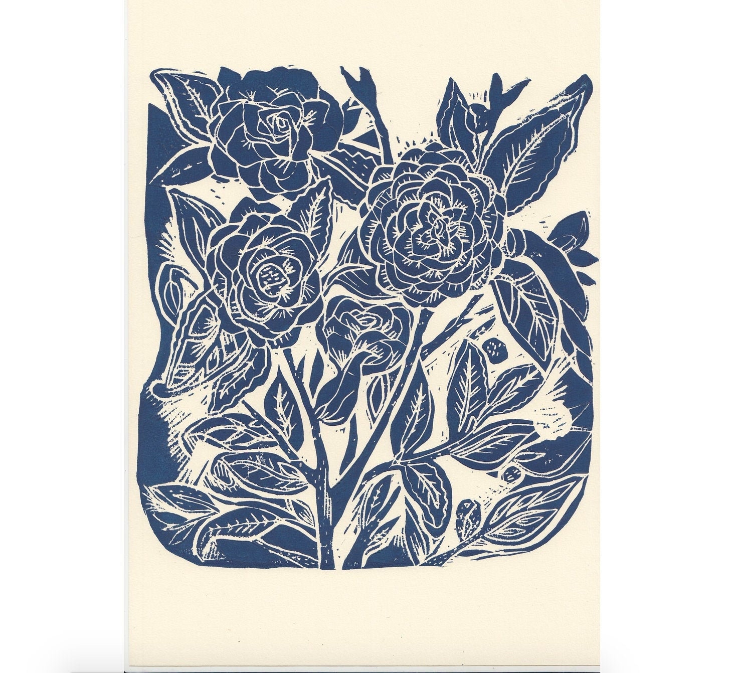 Blue Relief Print Flowers / A4 Original Linocut Art - Etsy