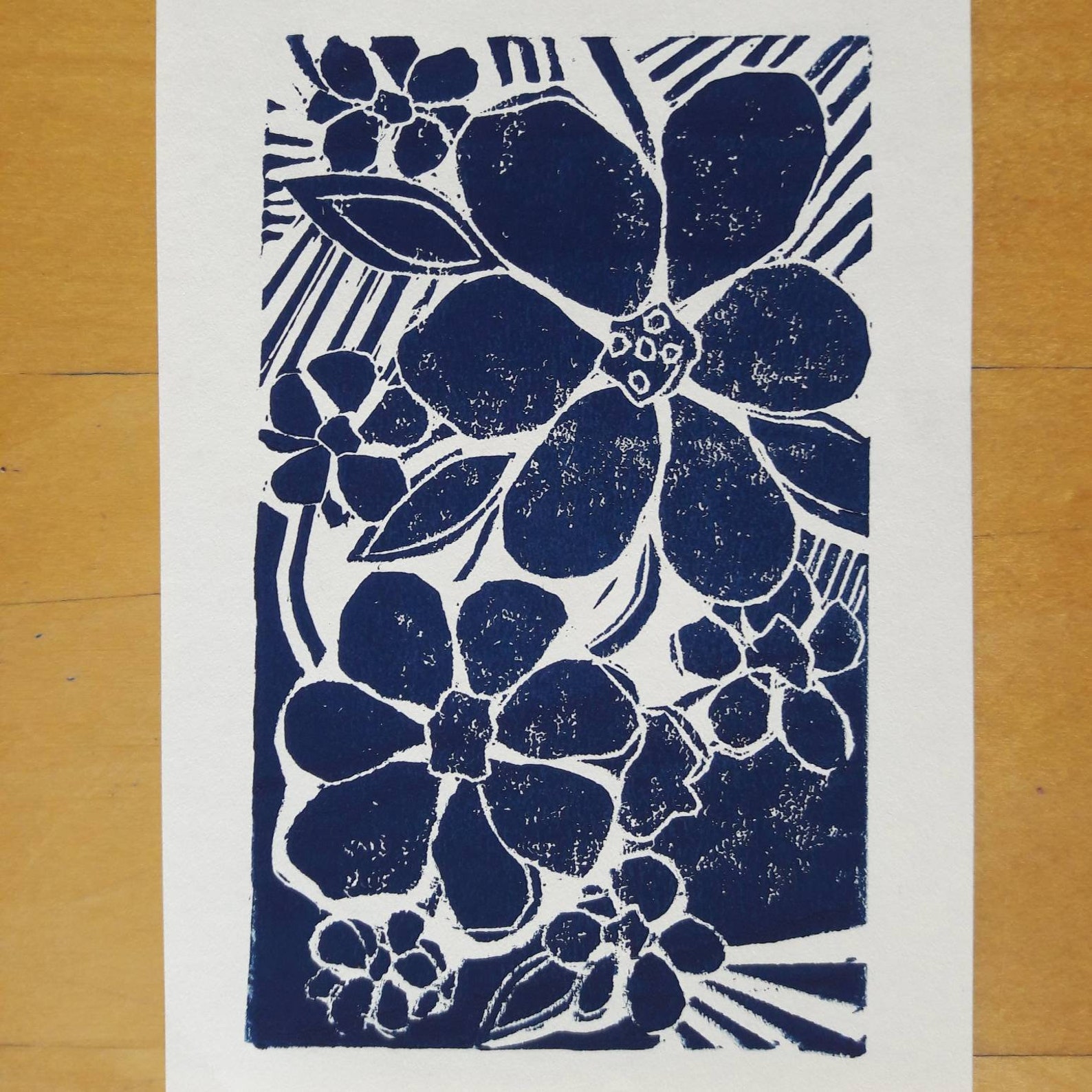 Linocut Print Flowers / A6 Blue Original Lino Art - Etsy