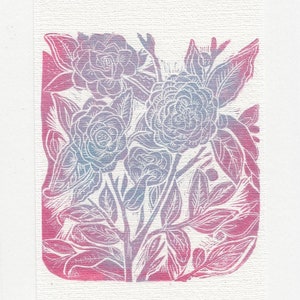 Linocut Rose Art Print / Pink Flowers A5 Lino Print - Etsy UK