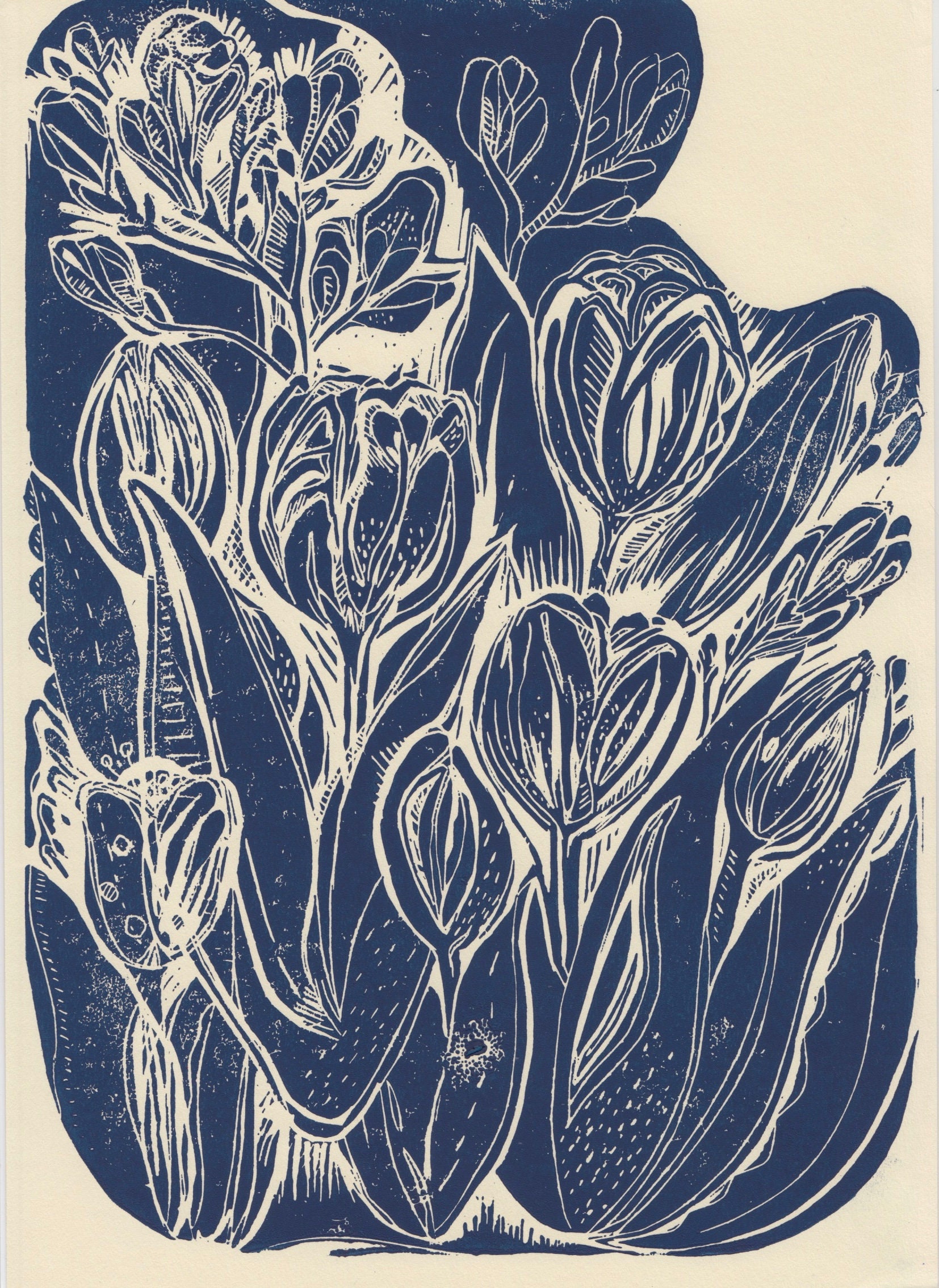 Test Print Sale Linocut Print Tulips // A4 Blue Original Art | Etsy