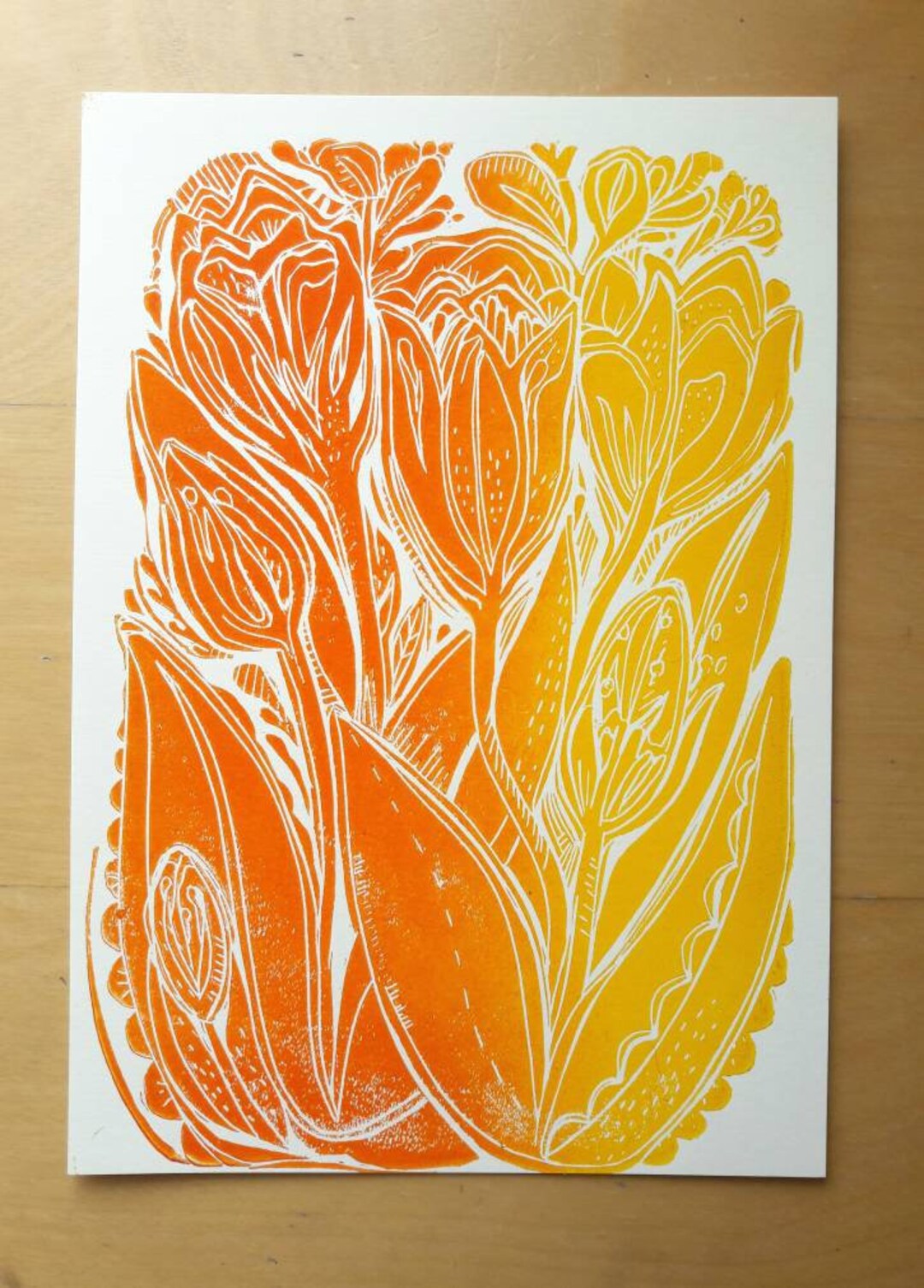 Yellow Tulip Original Linocut Print - Etsy