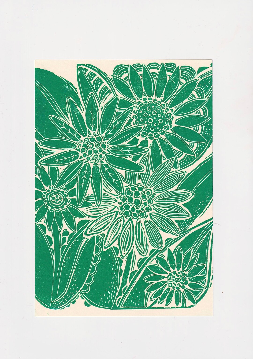 Green Linocut Print Flowers / A5 Original Art - Etsy