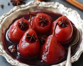 Stuffed Poached Pears Recipe: Red Wine & Amaretto (digital Download) - Etsy