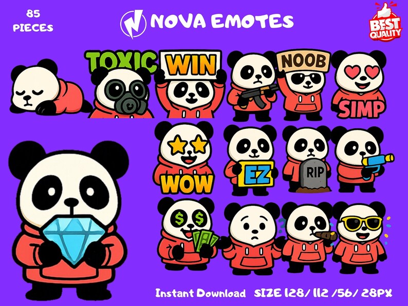 Panda Emote | Static Panda Emote Pack | Twitch Emotes | Cute Emotes for ...