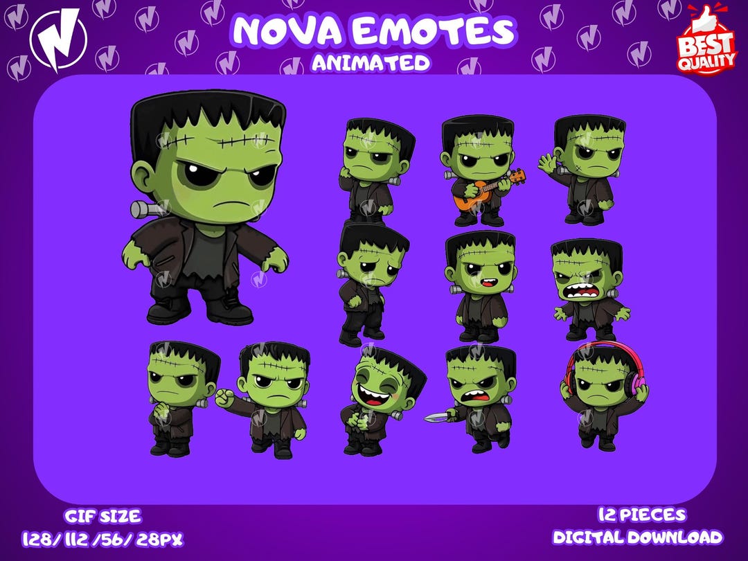 Frankenstein Animated Twitch Emote Pack, Cute Ghost GIF Emote for ...
