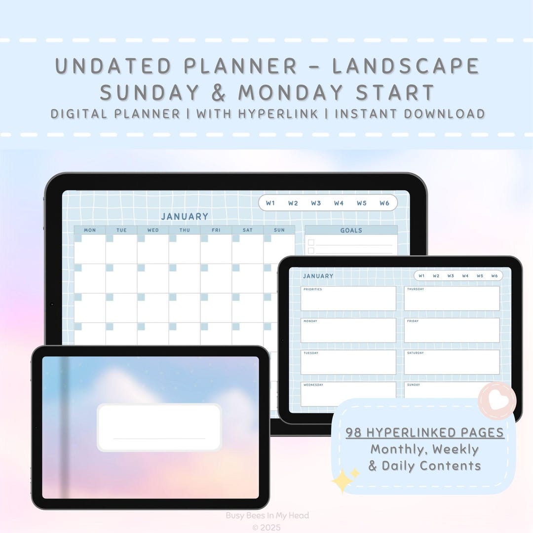 Rainbow Grid Undated Digital Planner: Hyperlinked Journal for Goodnotes ...