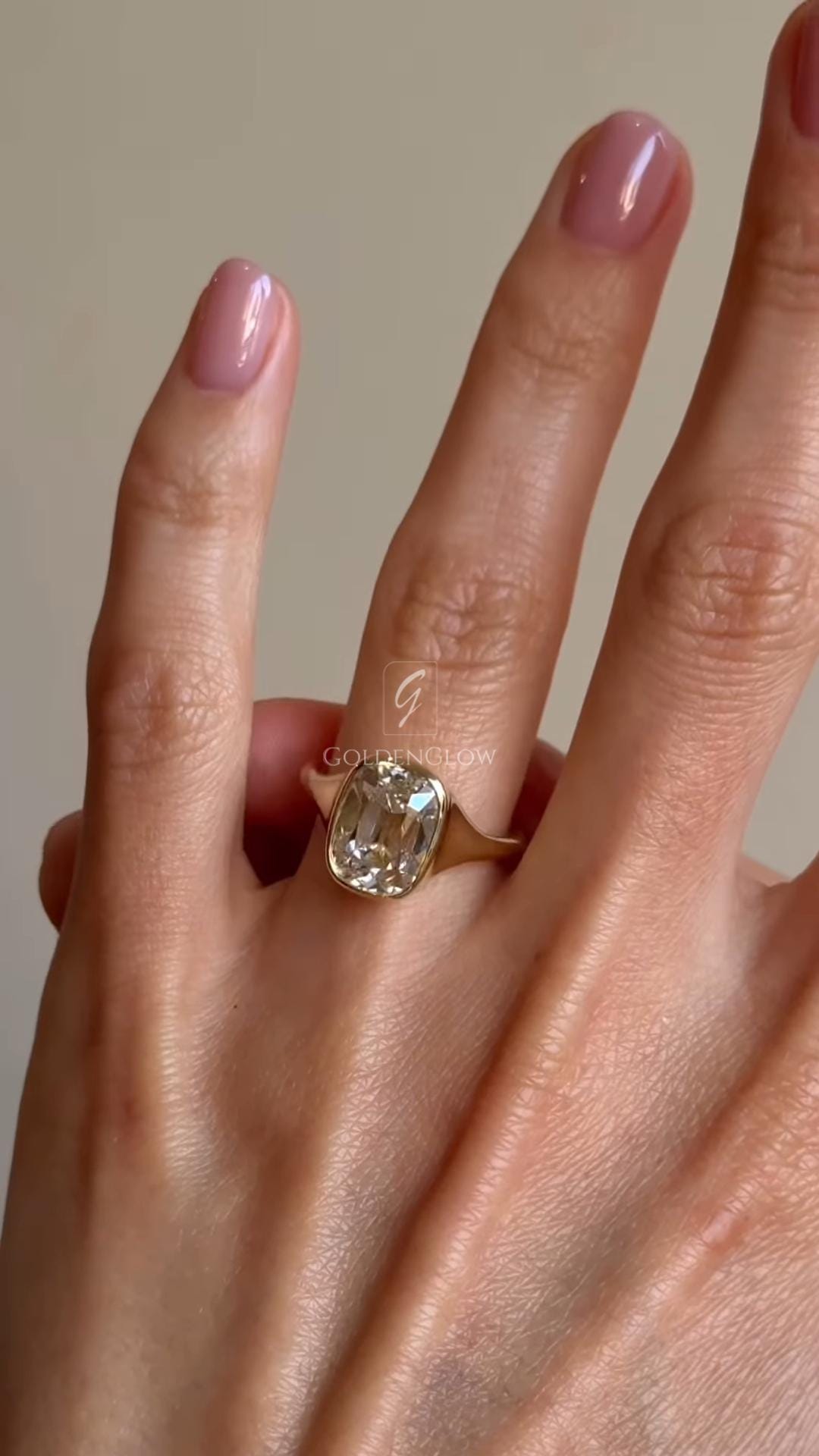 Old Mine 4 CT Elongated Cushion Cut Engagement Ring Bezel Set Vintage ...