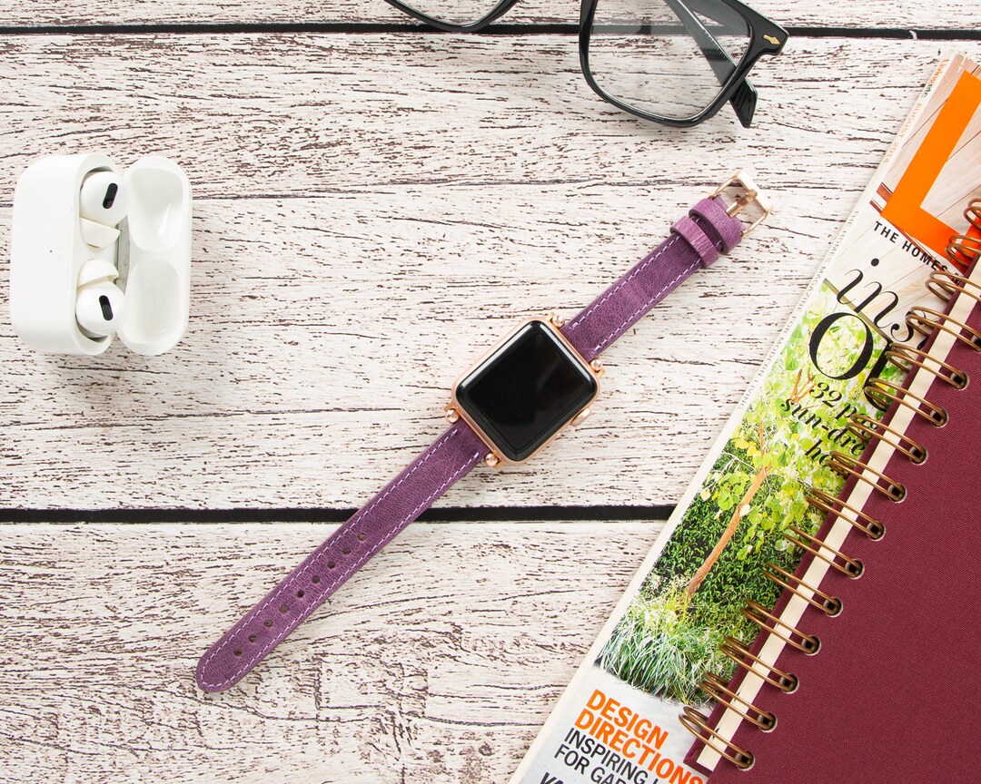 Handmade Apple Watch Slim Full Grain Purple Leather Band for Ultra 3 ...