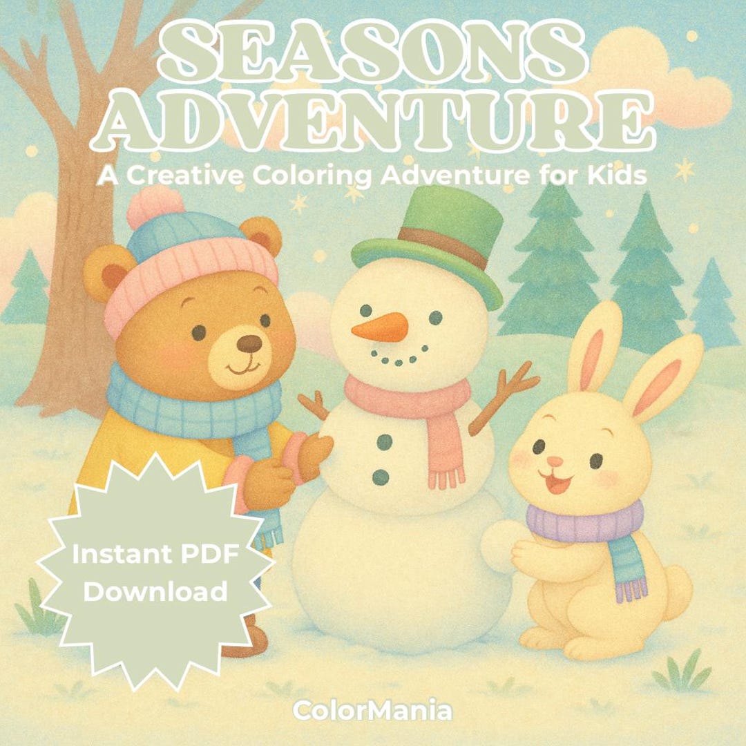 4 Digital Coloring Pages / Cute & Cozy: Seasons Adventure / Kids ...
