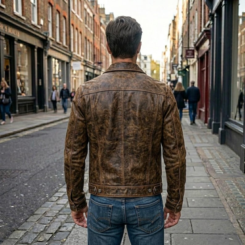 Men’s Vintage Handmade Distressed Brown Lambskin Leather Jacket ...