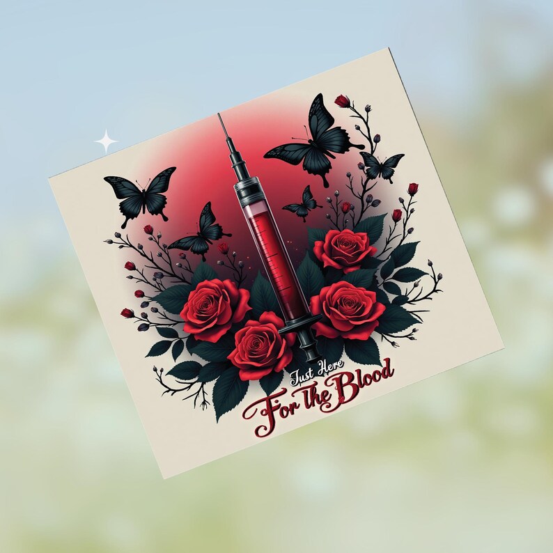 Gothic Halloween Syringe Design With Red Roses and Butterflies - Spooky ...