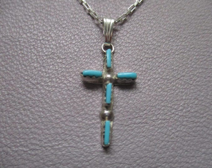 Zuni Turquoise Cross Necklace- Sterling Silver Chain - Etsy