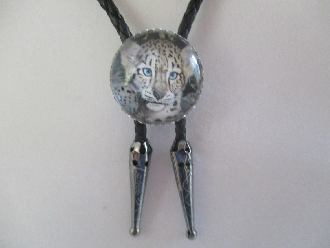 Snow Leopard Cub Bolo Tie Black Cotton Leatherlook Cord - Etsy