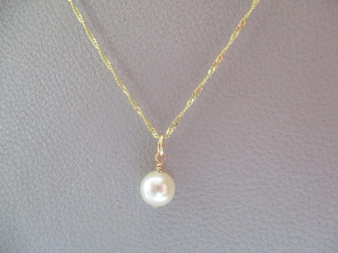 14k Solid Yellow Gold Pearl Necklace 20 Inch Singapore Rope Chain June ...