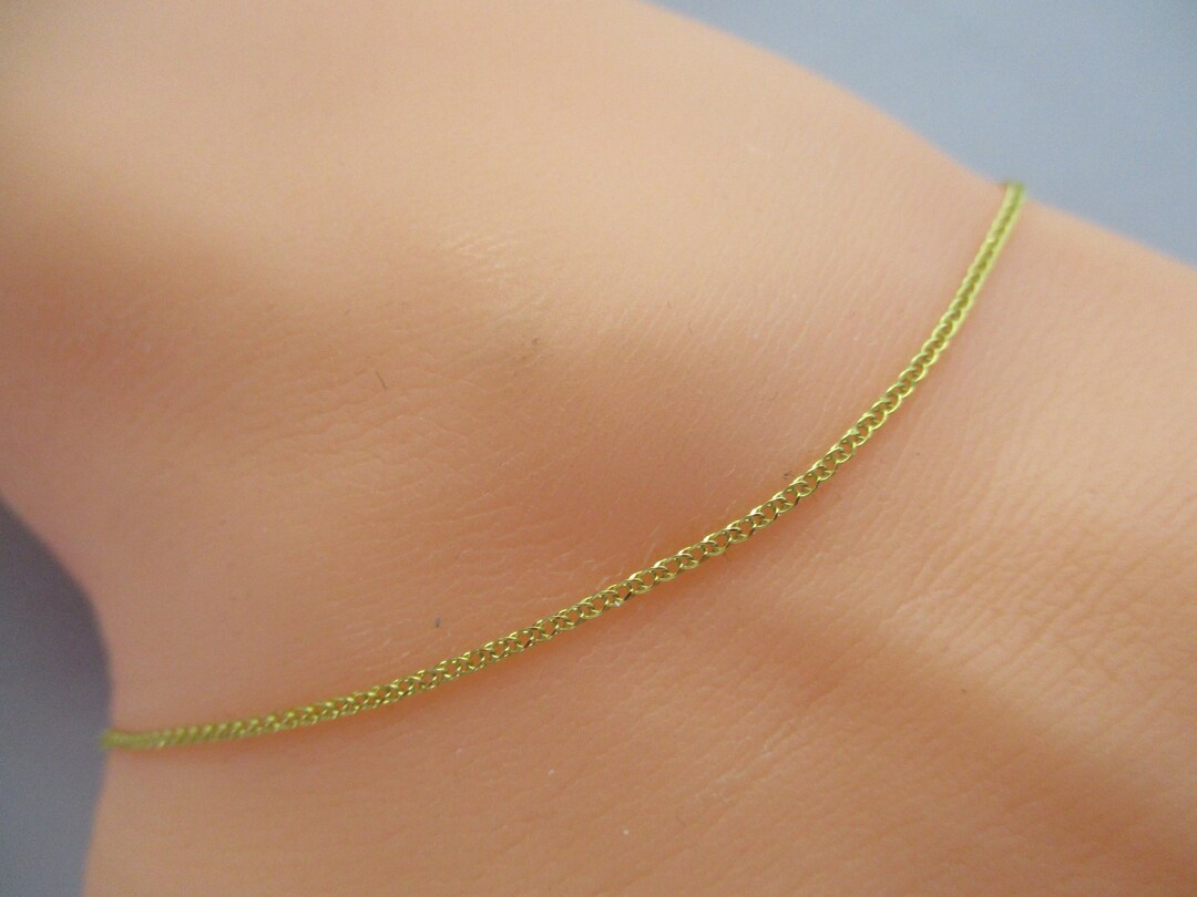 14k Solid Yellow Gold Anklet- Woven Wheat Chain- Lobster Claw Clasp- 9. ...