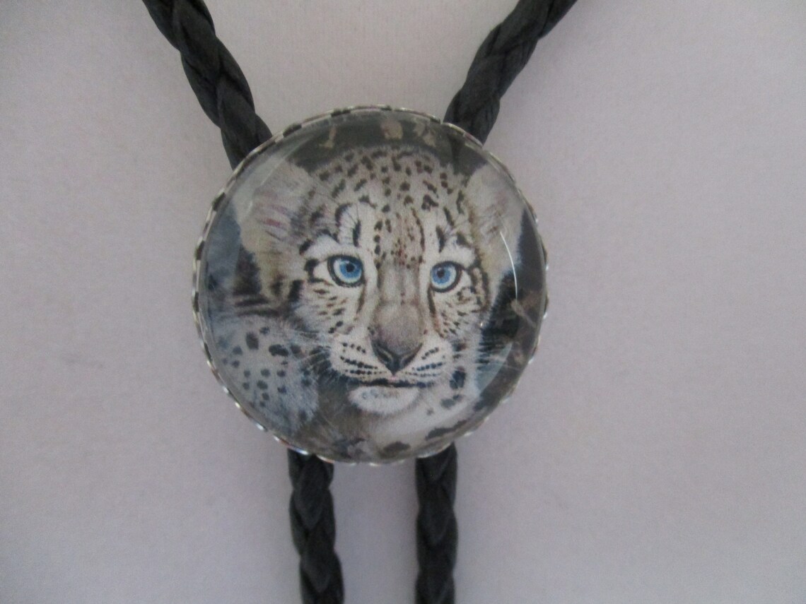Snow Leopard Cub Bolo Tie Black Cotton Leatherlook Cord - Etsy