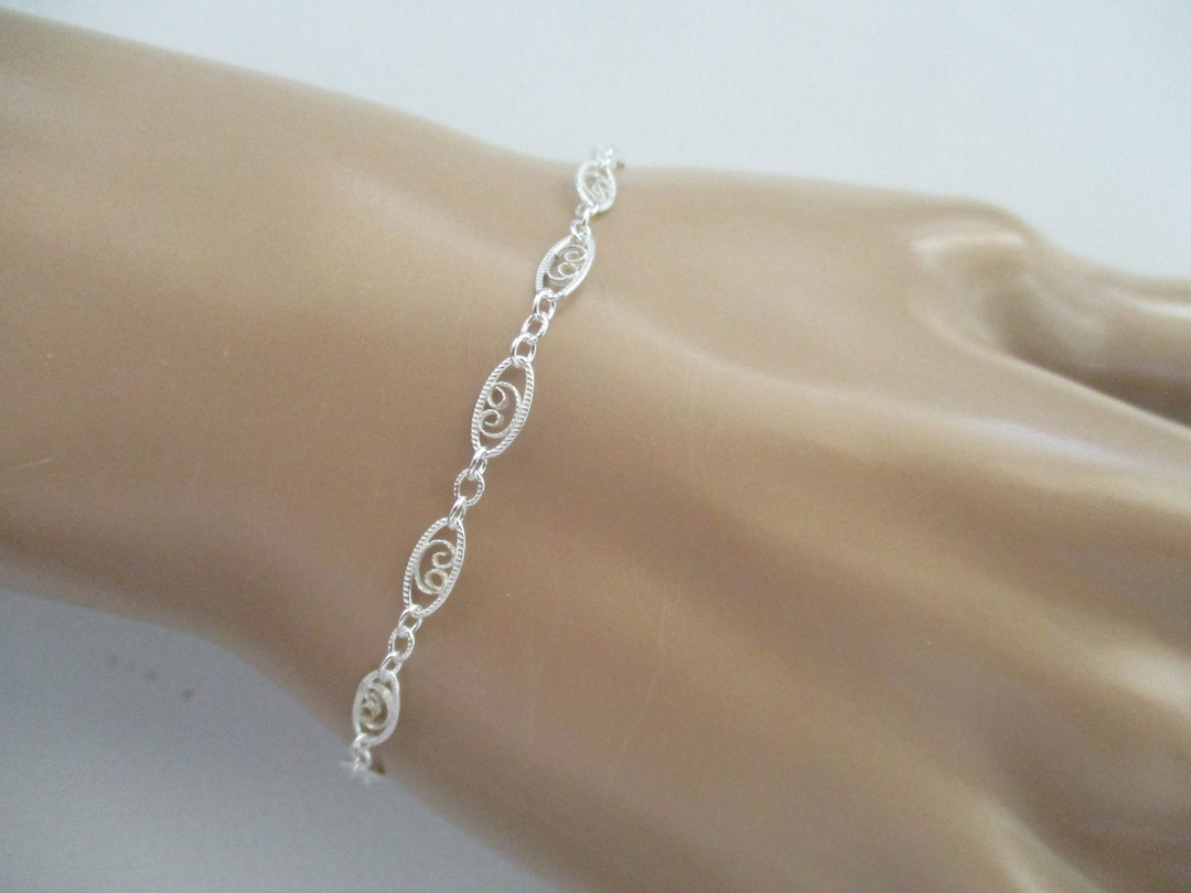 Sterling Silver Filigree Chain Bracelet- 8 Inches - Etsy