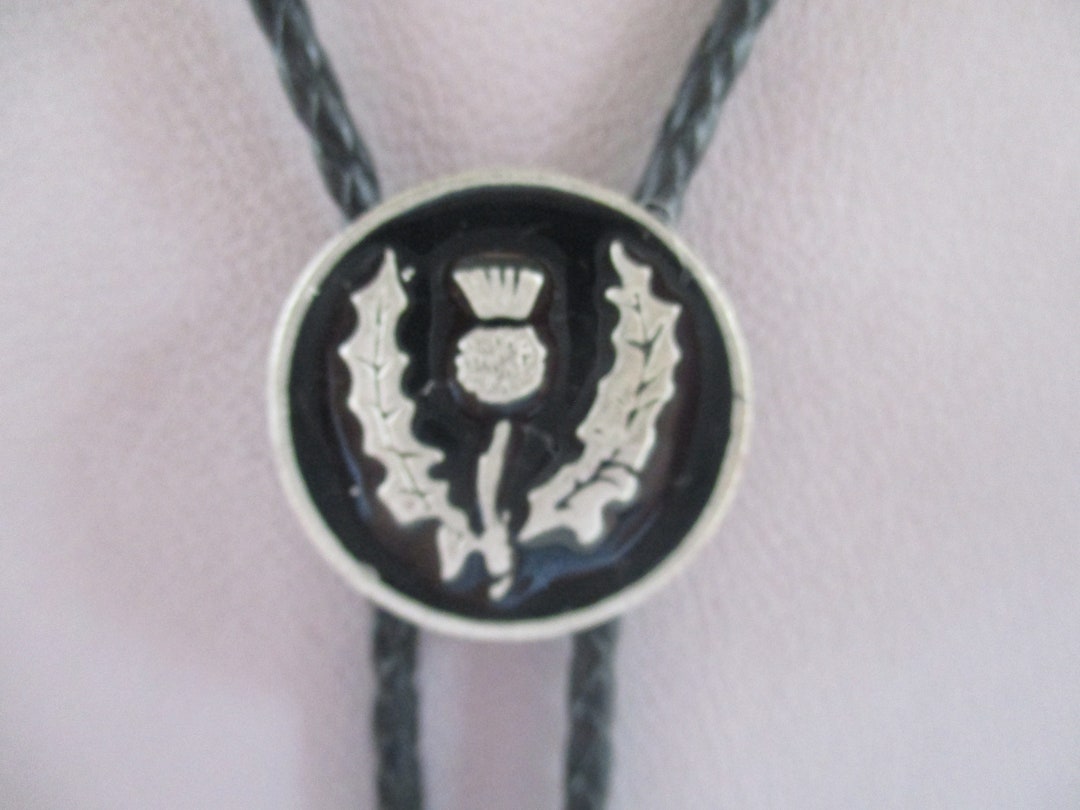 Scottish Thistle Bolo Tie Black Background Black Cotton Braided Cord - Etsy