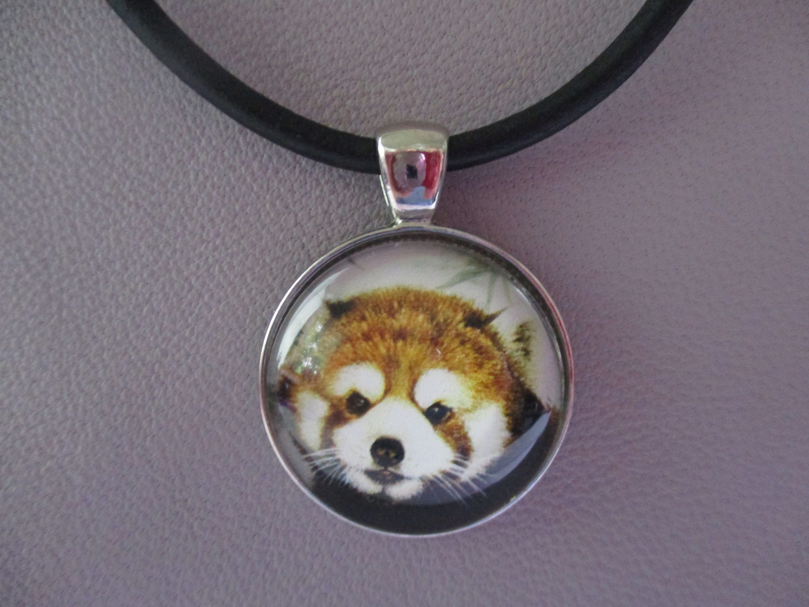 Red Panda Necklace Black Leather Cord Adjustable Gift Idea | Etsy