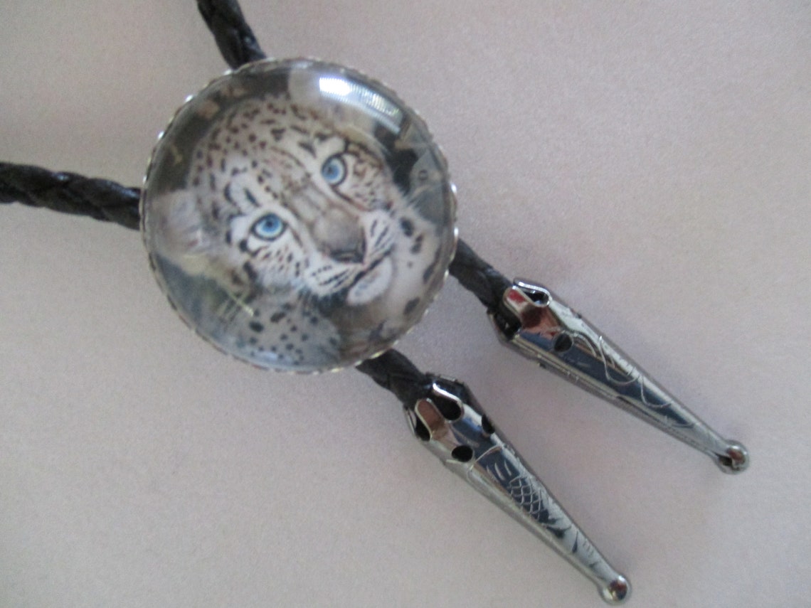 Snow Leopard Cub Bolo Tie Black Cotton Leatherlook Cord - Etsy