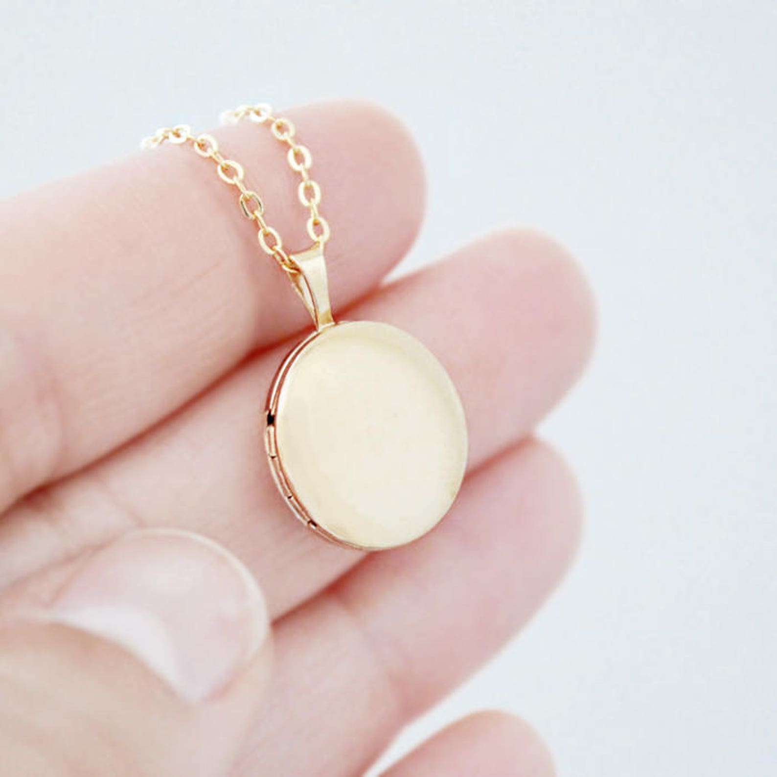 Round Brushed Gold Locket Heirloom Necklace Small 14K Gold Filled - Etsy