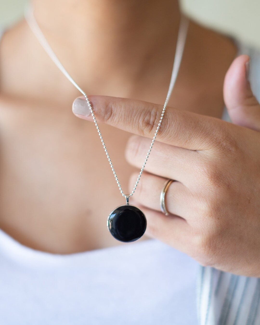 Large Round Sterling Silver Enameled Locket - Etsy