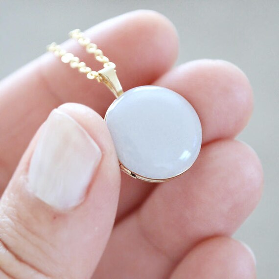 Enamel Gold Filled Round Locket Simple & Minimalist Jewelry | Etsy