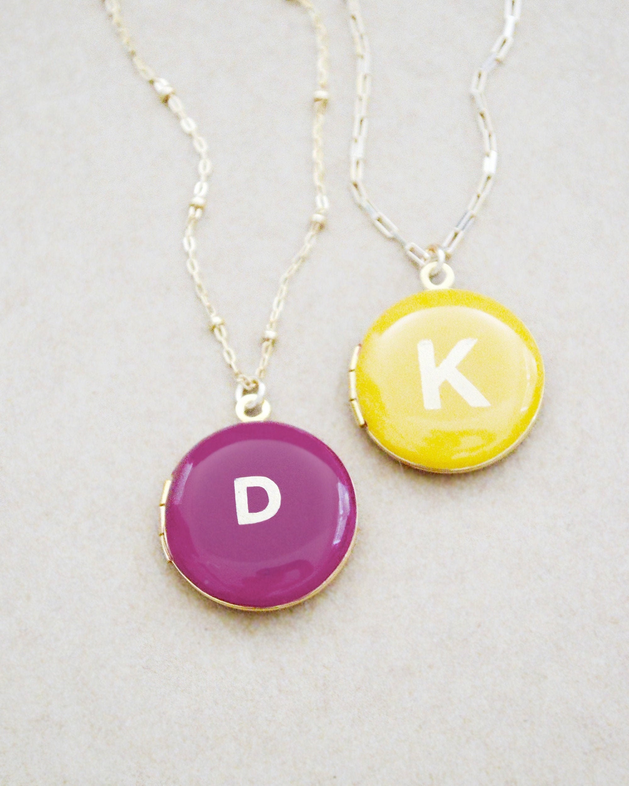 Gold Initial Locket Necklace Custom Enamel Color Classic | Etsy