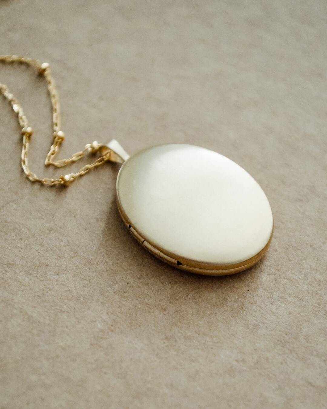 Brushed Gold Filled Oval Locket Necklace Large Satin Matte - Etsy