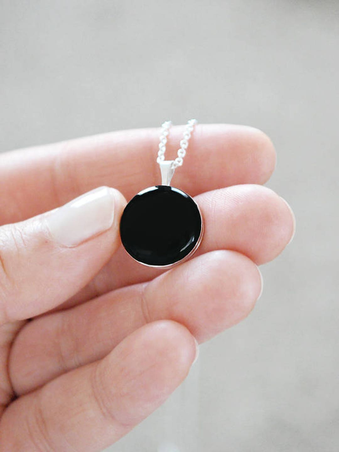 Black Enamel Sterling Silver Locket Necklace - Minimalist Statement ...