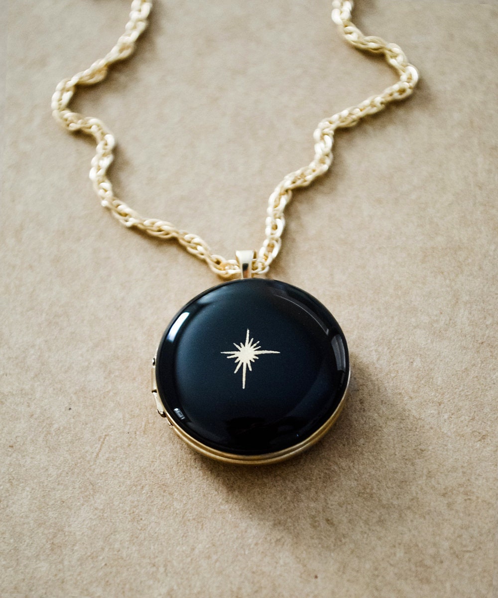North Star Photo Locket Large Round Gold Filled Locket | Etsy