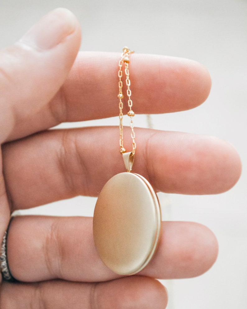 Brushed Gold Filled Oval Locket Necklace Large Satin Matte | Etsy