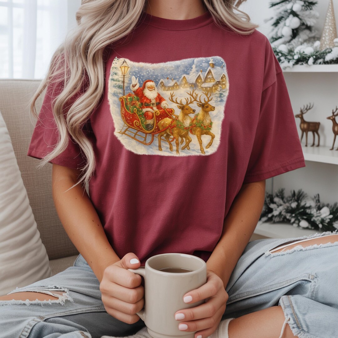 Vintage 90s Christmas Round Neck Rustic Holiday Graphic Tee Santa ...