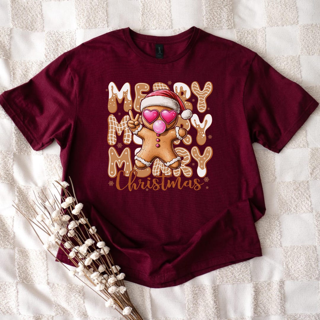 Merry Christmas Gingerbread Man Tee | Gildan 64000 Unisex Holiday Shirt ...