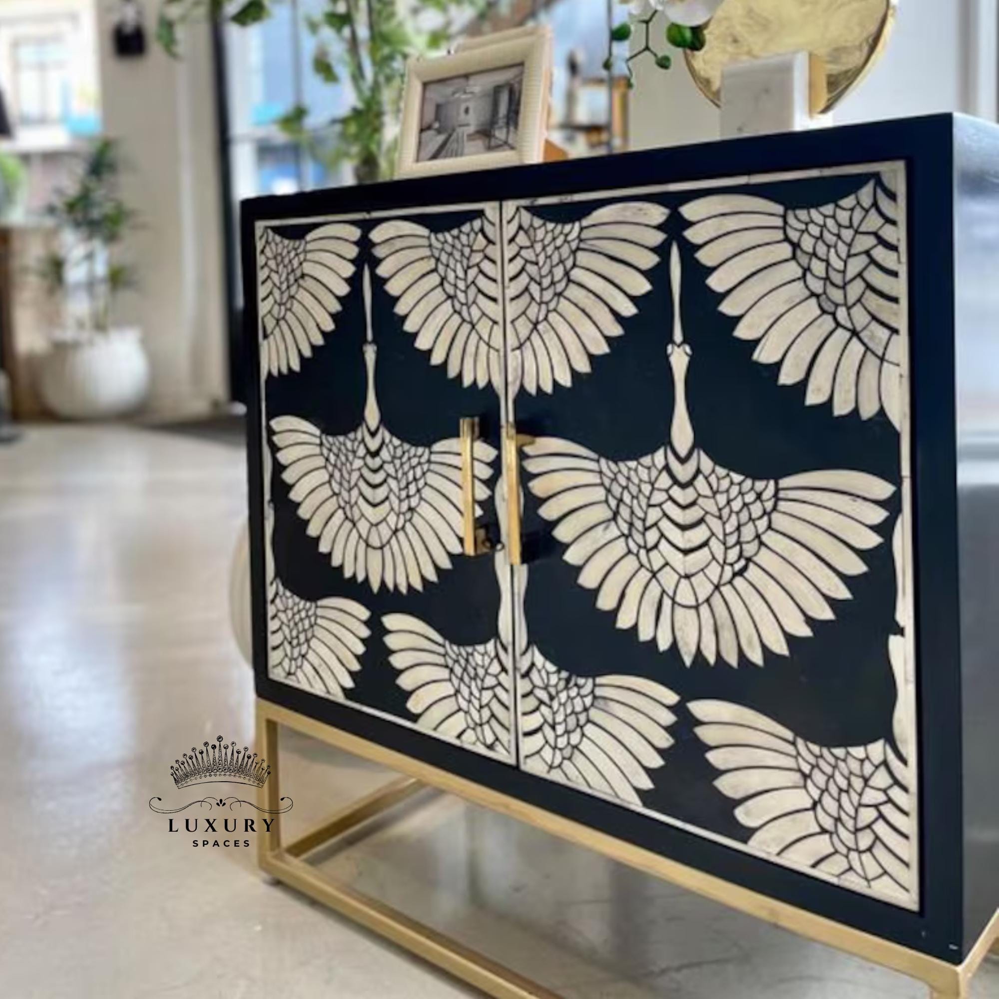 Bone Inlay Swan Art Navy Cabinet/bone Inlay Cabinet/bone Inlay ...