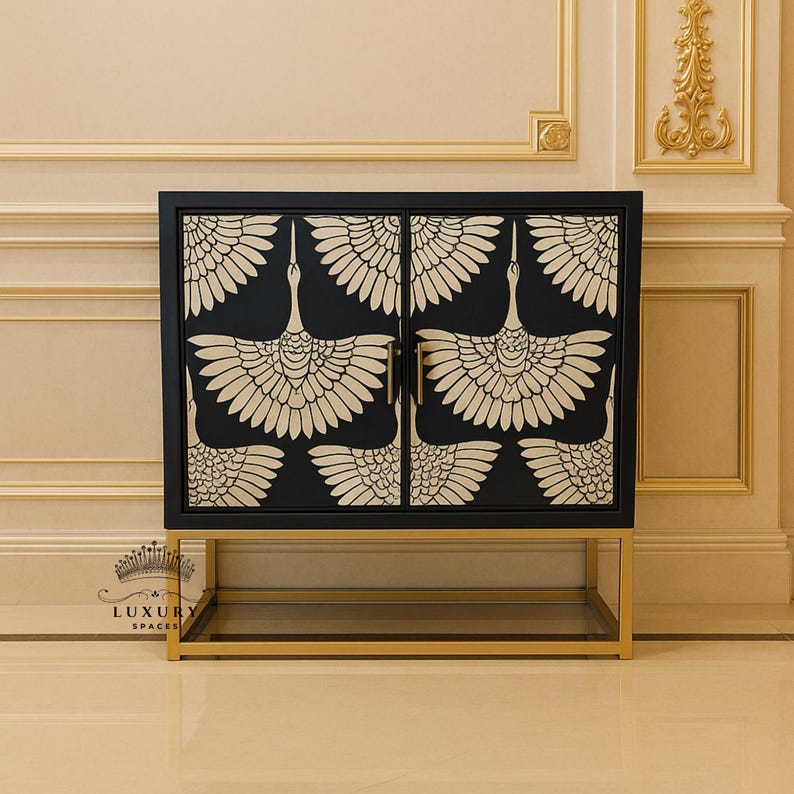 Bone Inlay Swan Art Navy Cabinet/bone Inlay Cabinet/bone Inlay ...