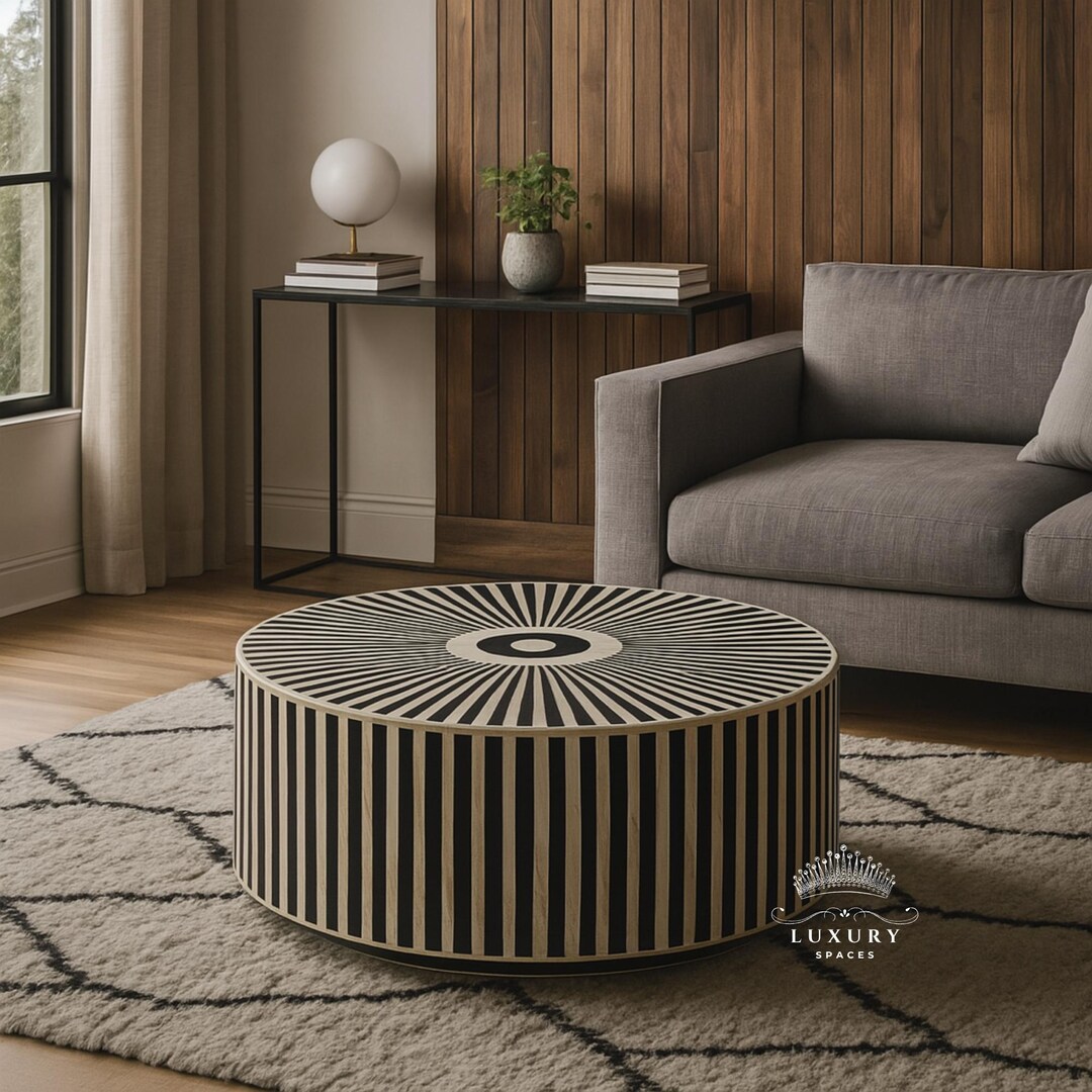 Bone Inlay Round Coffee Table/handmade Bone Inlay Coffee Table/center ...