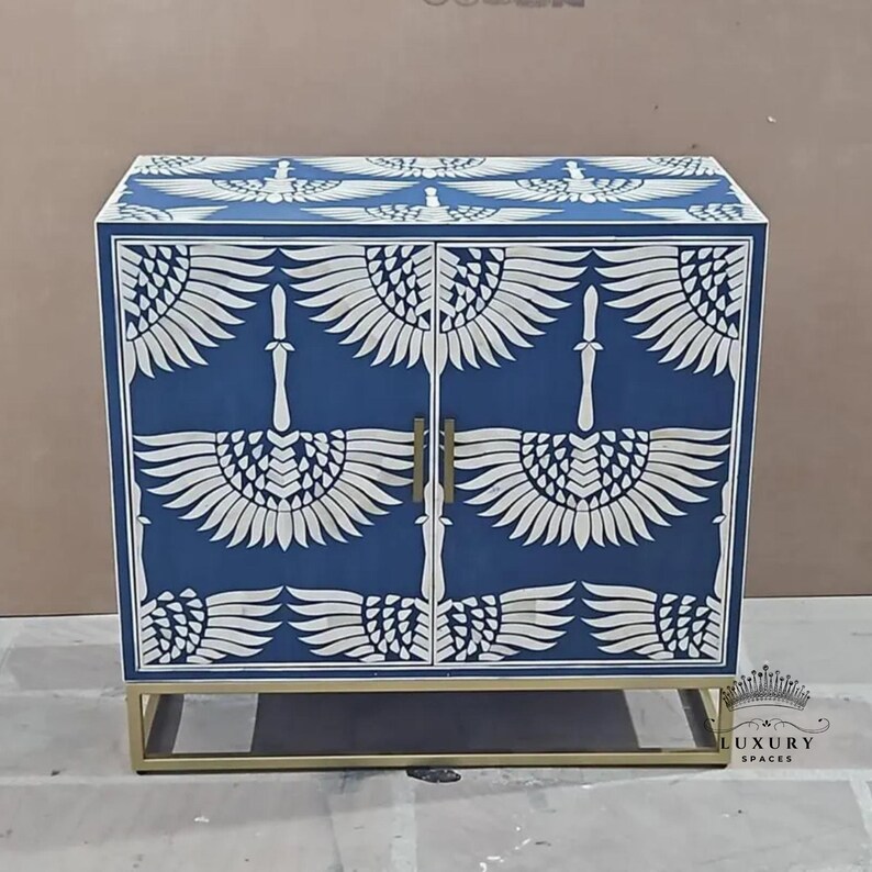Bone Inlay Swan Art Navy Cabinet/bone Inlay Cabinet/bone Inlay ...