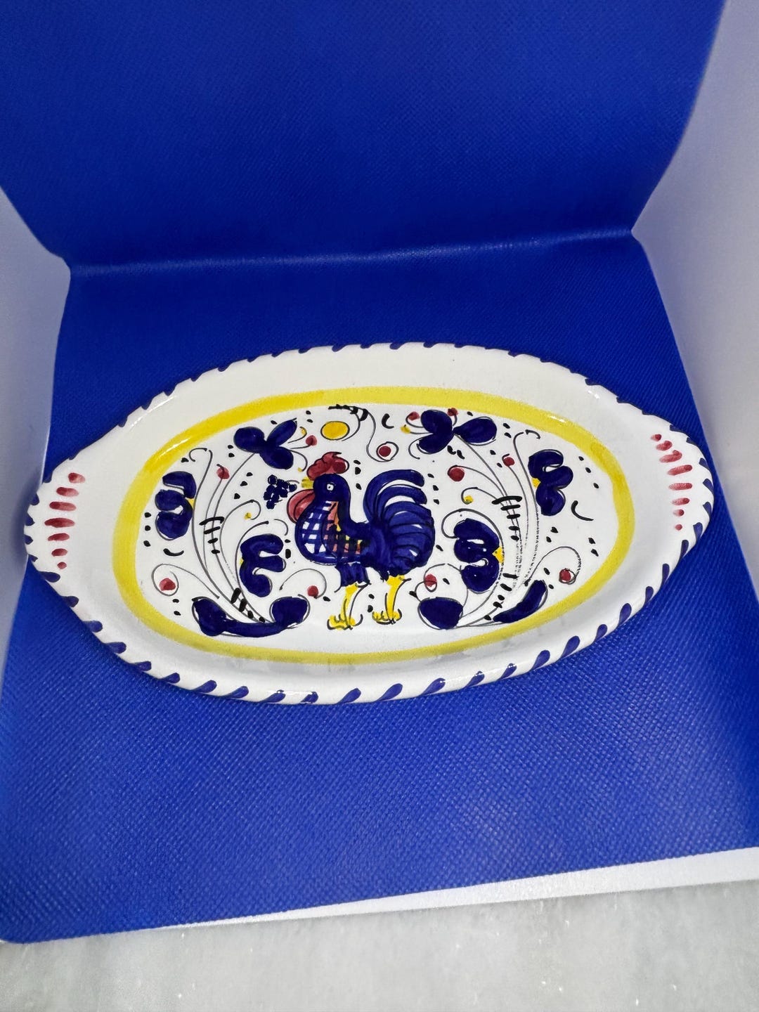Hand Painted Italian Deruta Style Rooster Platter – Majolica Oval Dish ...