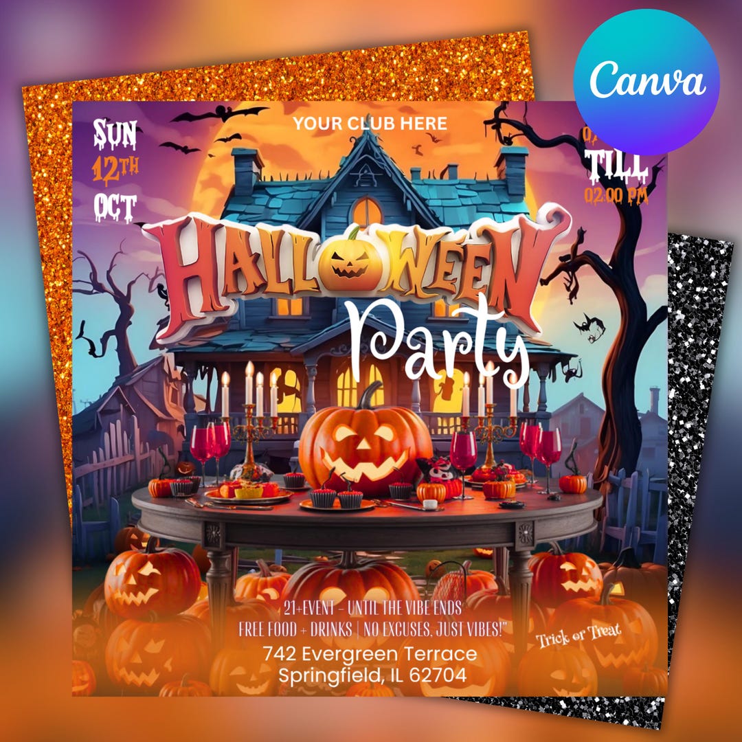 Halloween Party Flyer: Editable Canva Invitation Template (digital ...