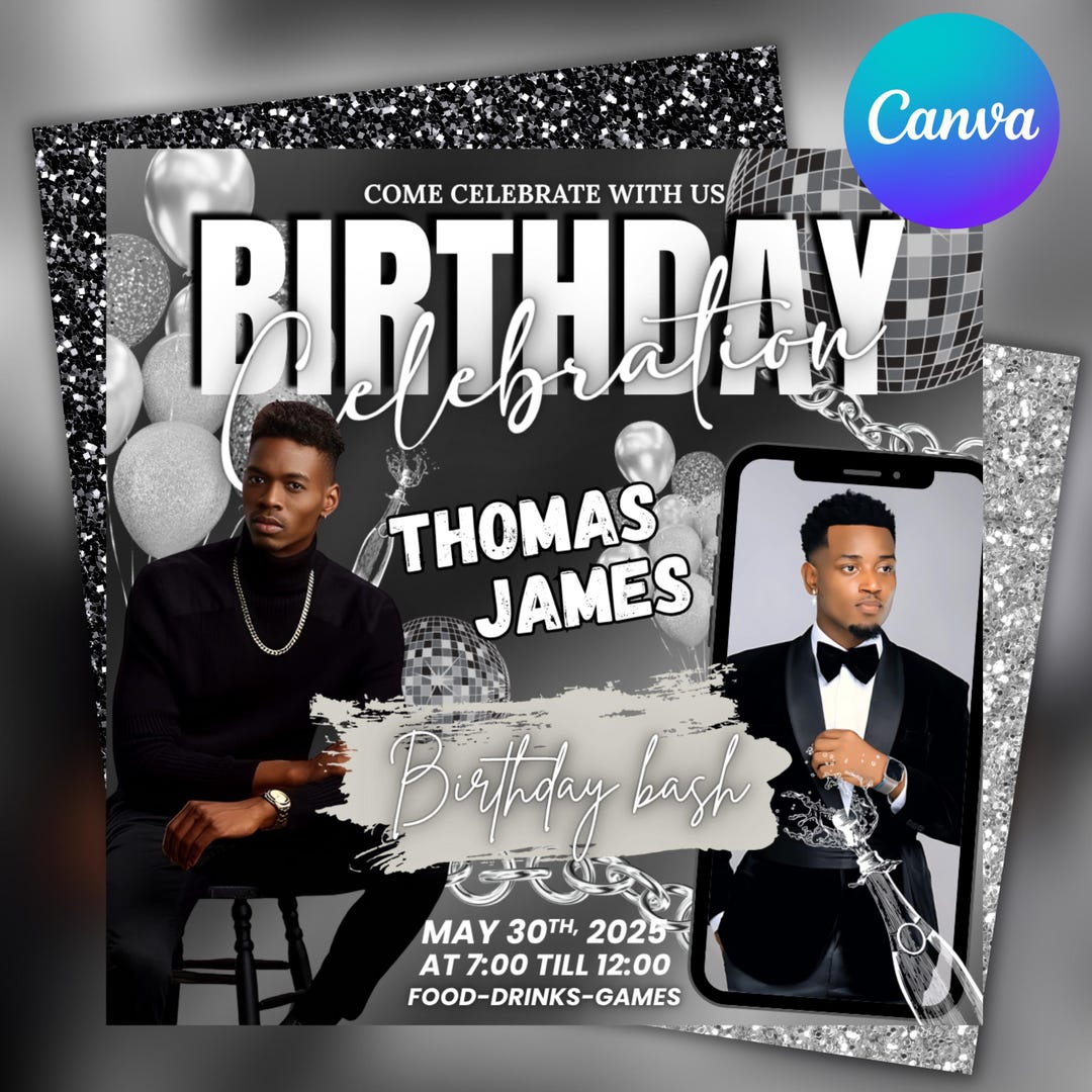 Men's Birthday Invitation Template: Editable Party Flyer (digital ...