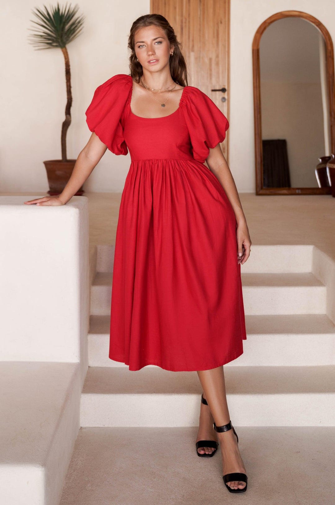 Cherie Puff Sleeve Midi Dress - Etsy