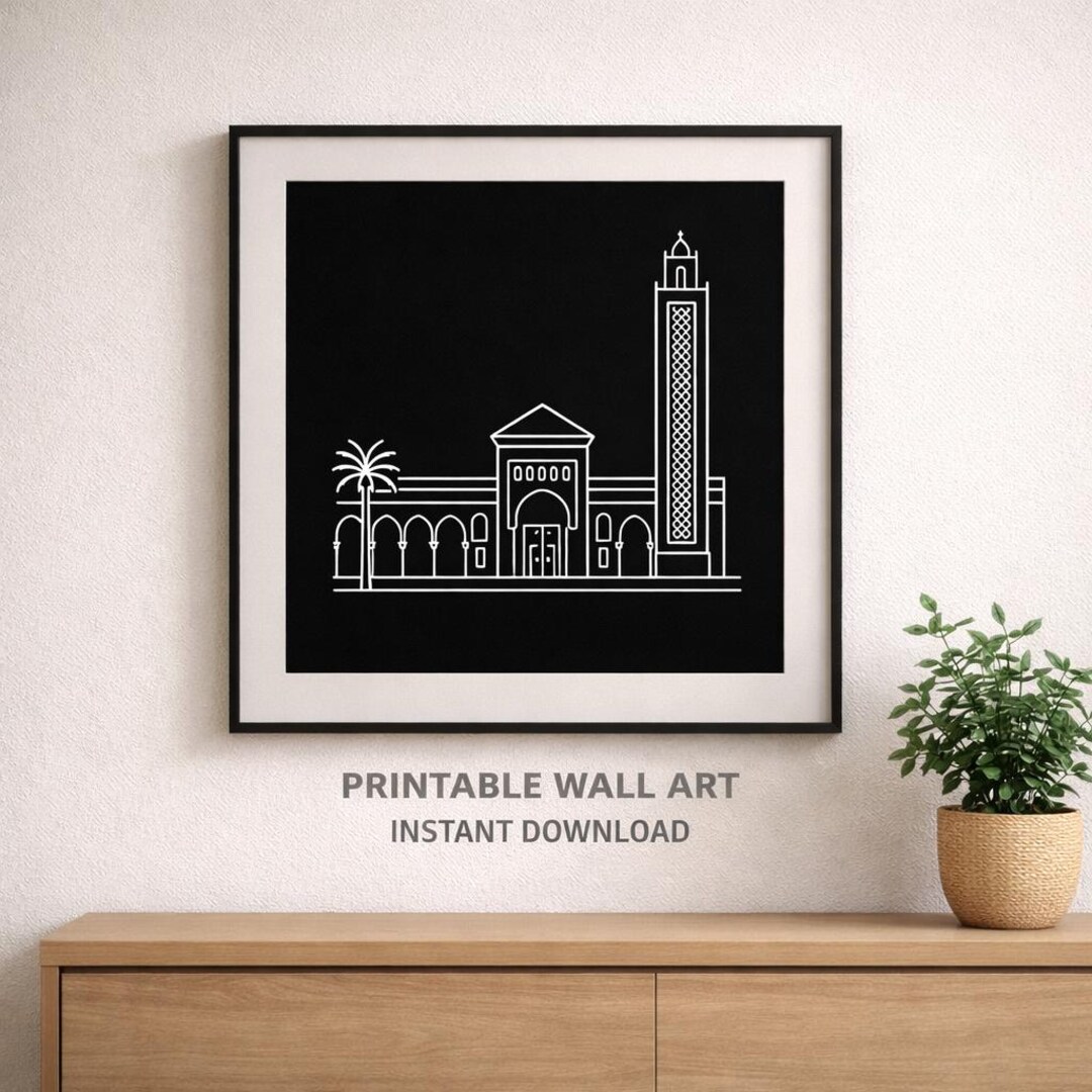 Morocco Mosque Printable Wall Art, Moroccan Line Art, Black and White ...