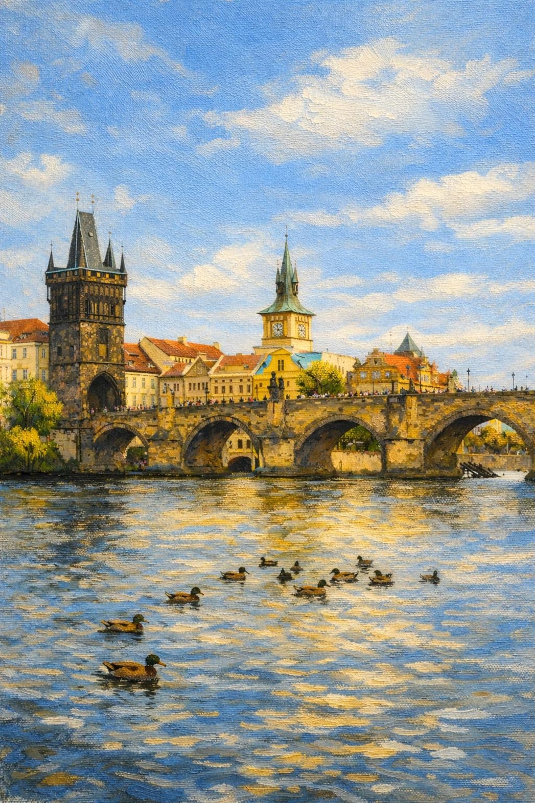 Prague Charles Bridge Oil Painting Style Wall Art, Printable Digital ...